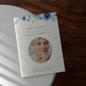 Editable Obituary Template Blue Floral Obituary Template for Women ...