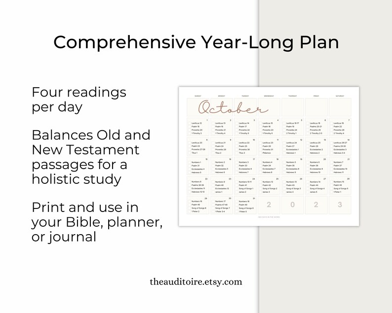Printable Daily Bible Reading Plan Bible in a Year Bible - Etsy