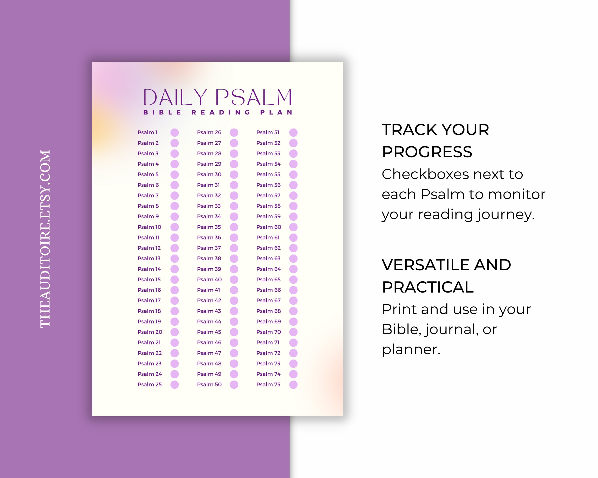 Printable Daily Psalm Bible Reading Plan Psalm a Day Spiritual Growth ...