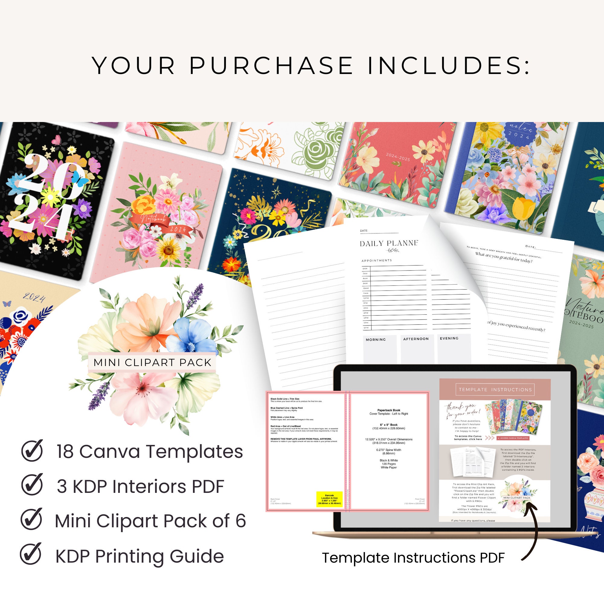 18 KDP Book Cover Templates Bundle 2 Editable in Canva 6”x 9" Paperback ...