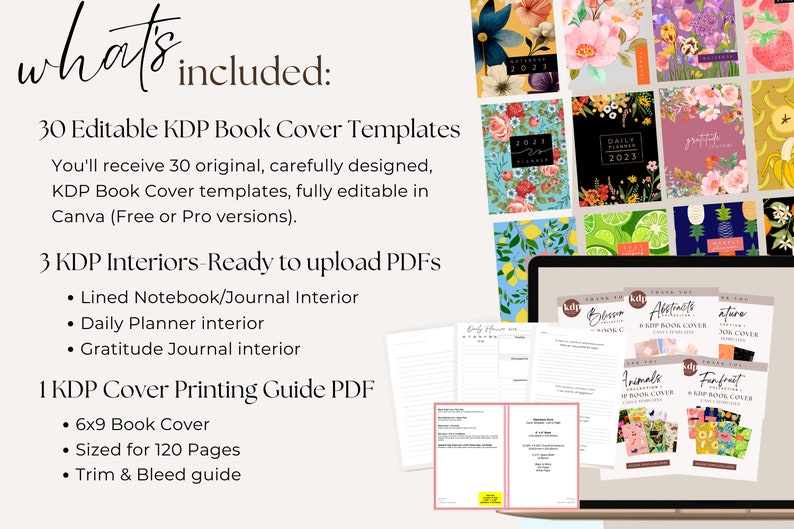 30 KDP Book Cover Templates Editable in Canva 6”x 9" Paperback for 120 ...