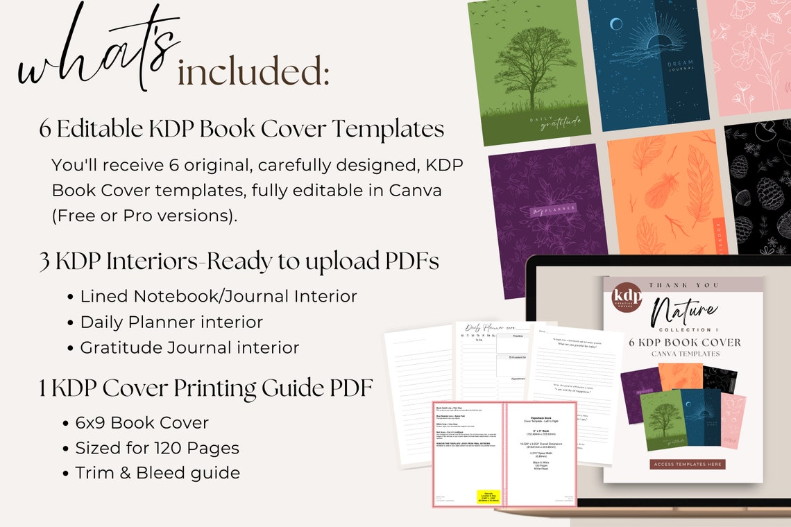 6 KDP Book Cover Templates, Editable in Canva, 6x 9 Paperback for 120 ...