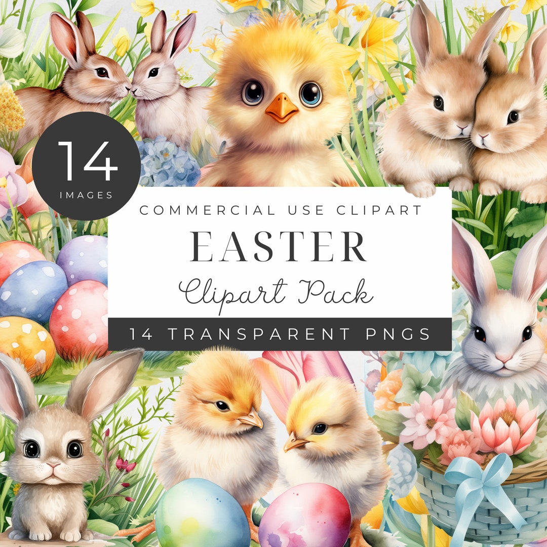 Easter Clipart Pack Cute Easter Bunny Baby Chicks Colorful Eggs Baby ...