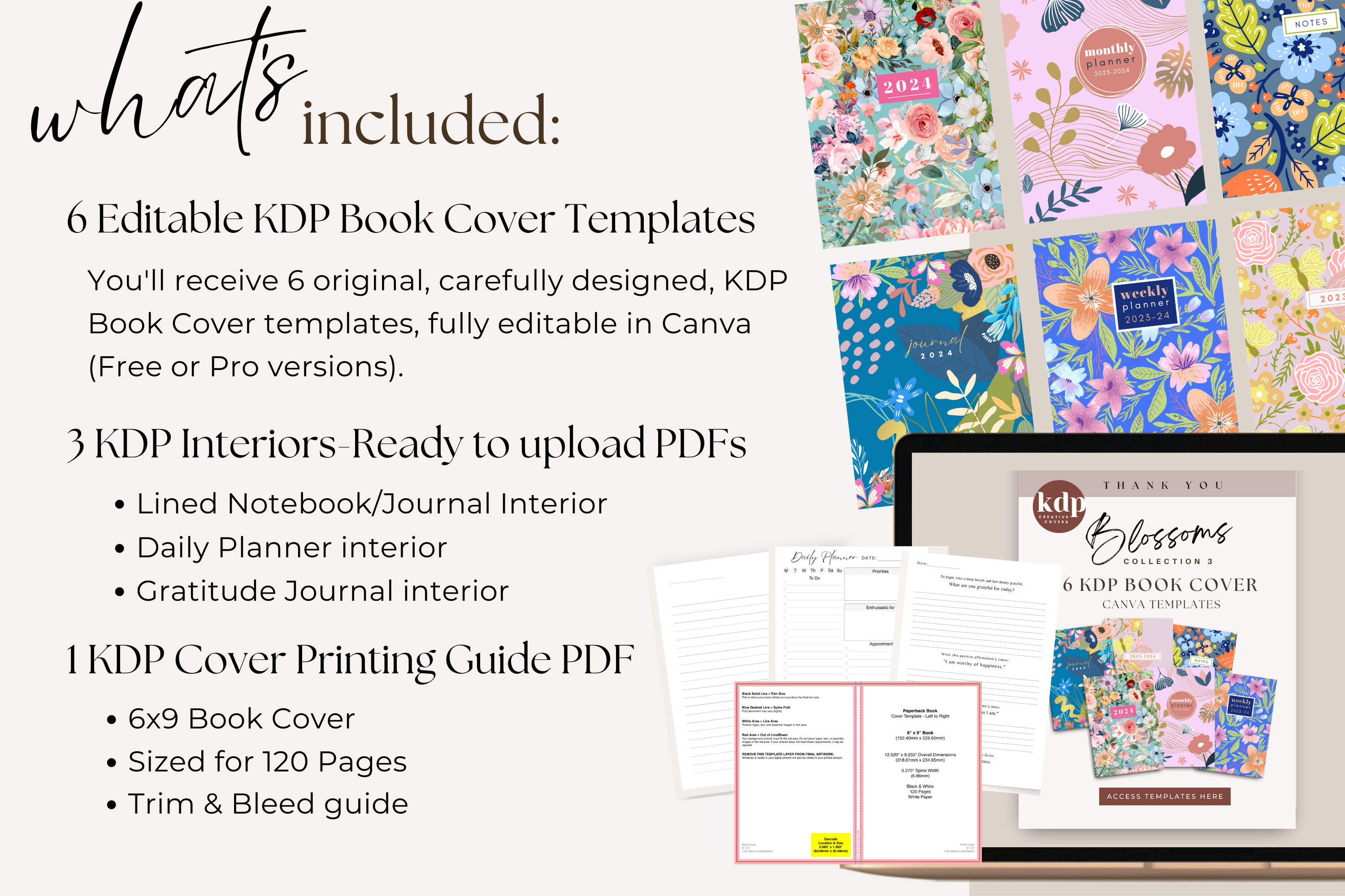 6 KDP Book Cover Templates Editable in Canva 6x 9 - Etsy