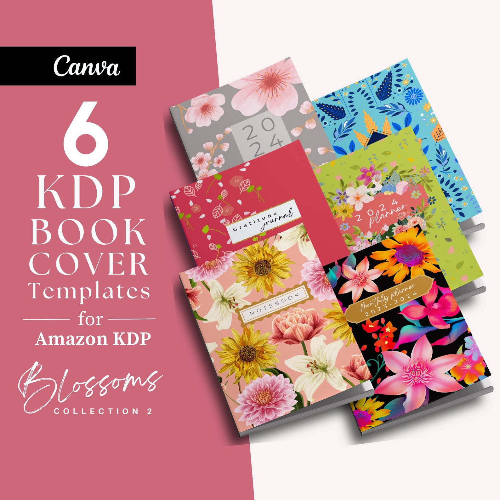 6 KDP Book Cover Templates, Editable in Canva, 6”x 9" Paperback/120 Pgs ...
