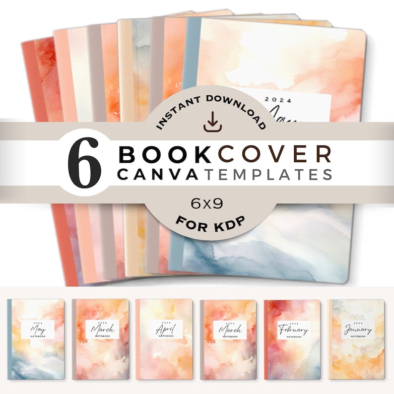 6 KDP Book Cover Templates Editable in Canva 6”x 9" Paperback Notebook ...