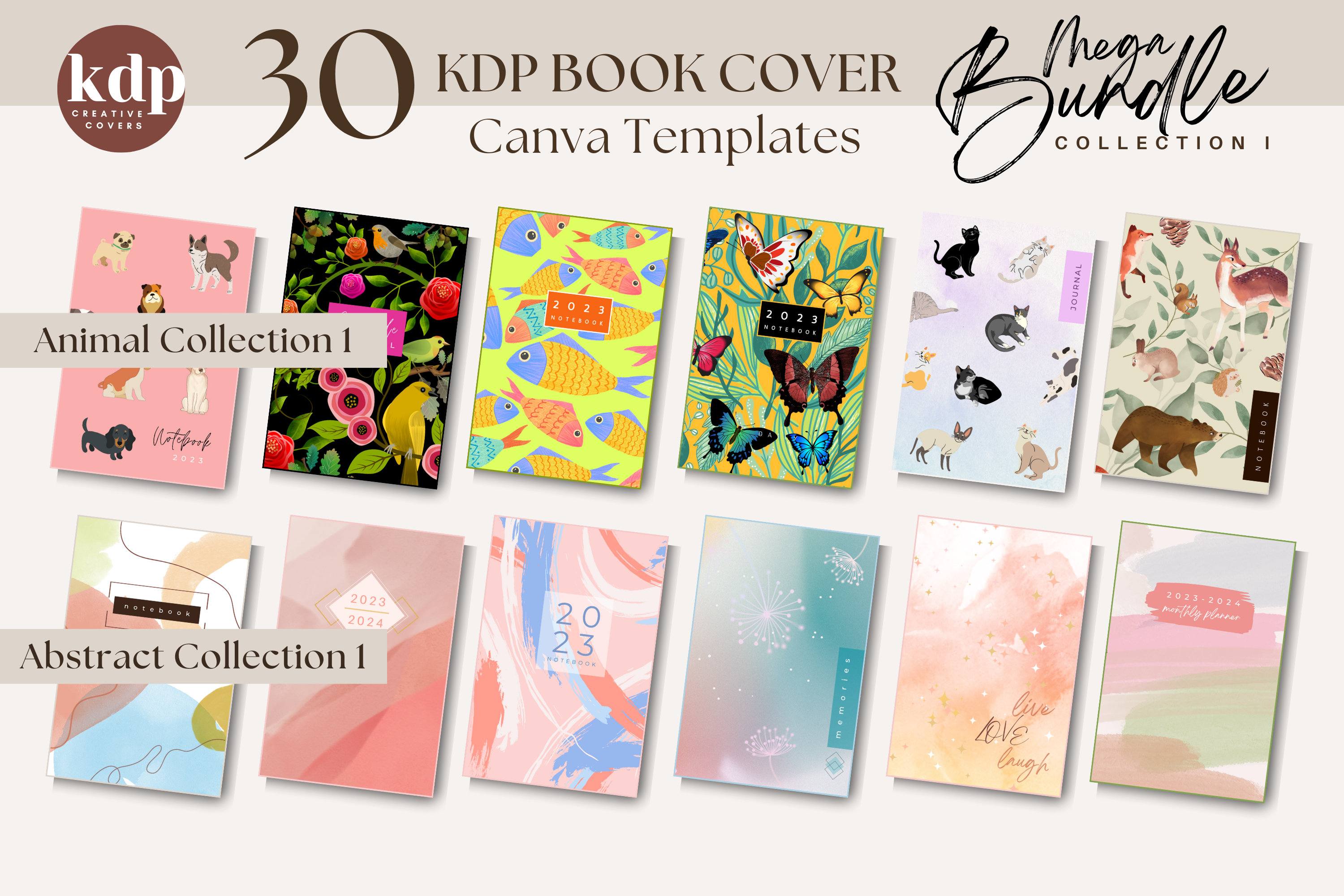 30 KDP Book Cover Templates Editable in Canva 6”x 9" Paperback for 120 ...