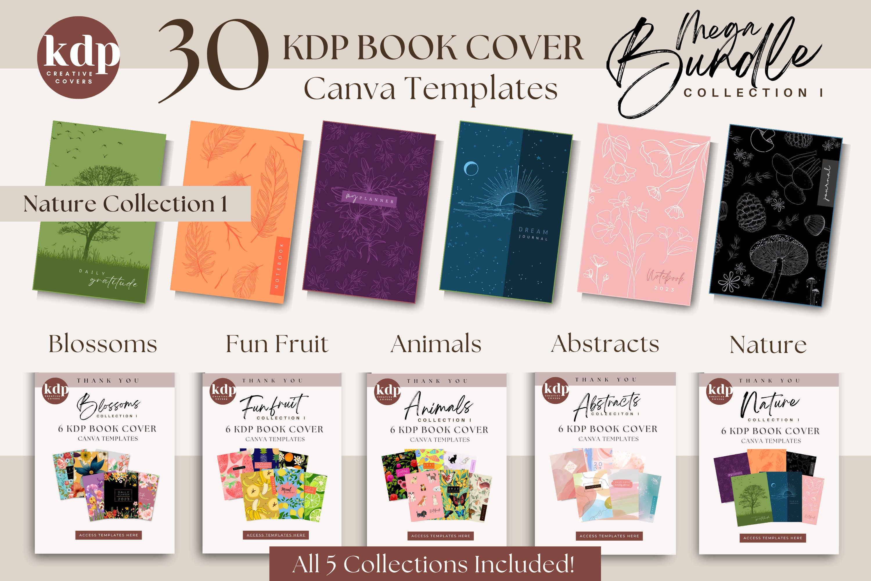 30 KDP Book Cover Templates Editable in Canva 6”x 9" Paperback for 120 ...