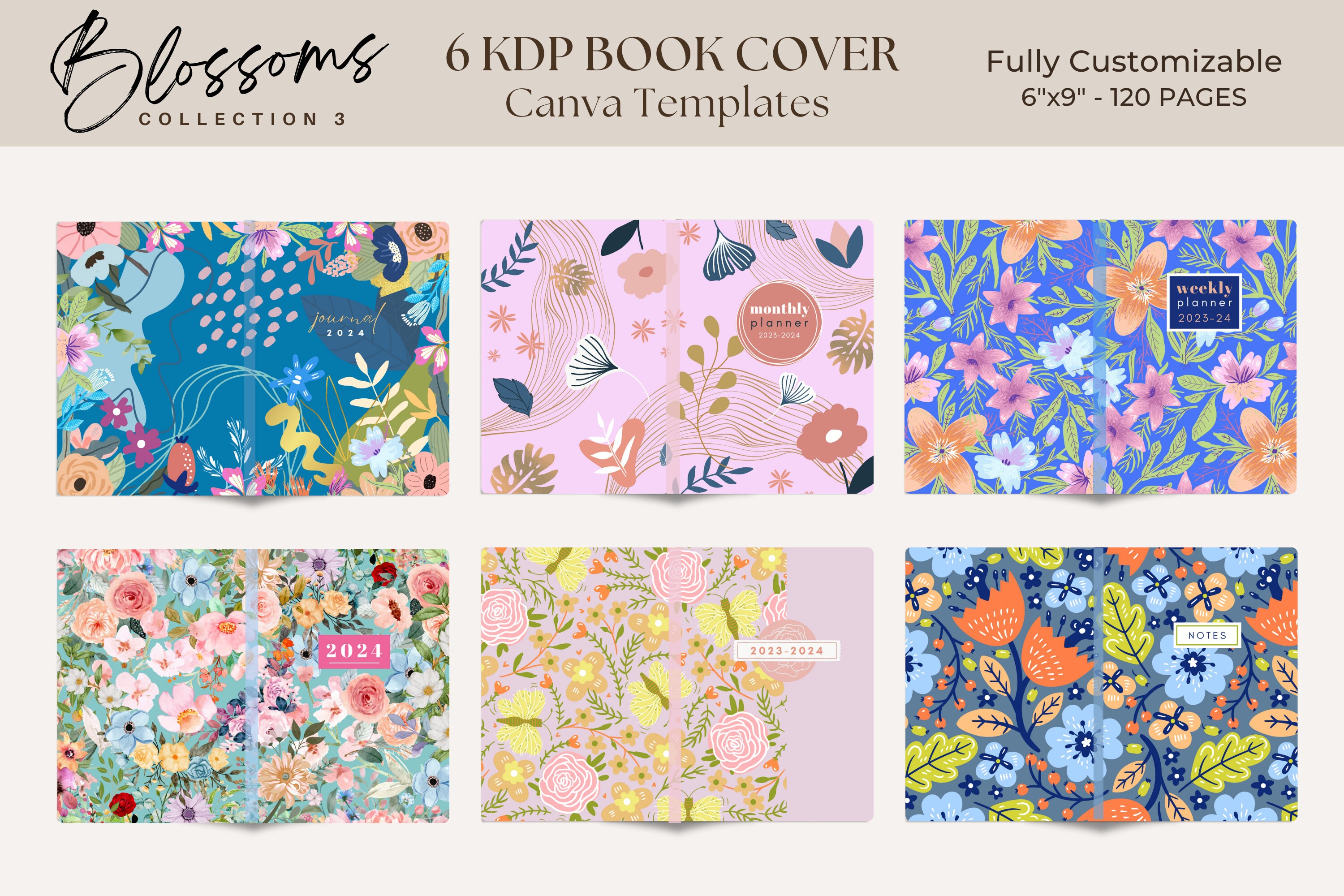 6 KDP Book Cover Templates, Editable in Canva, 6”x 9" Paperback for 120 ...