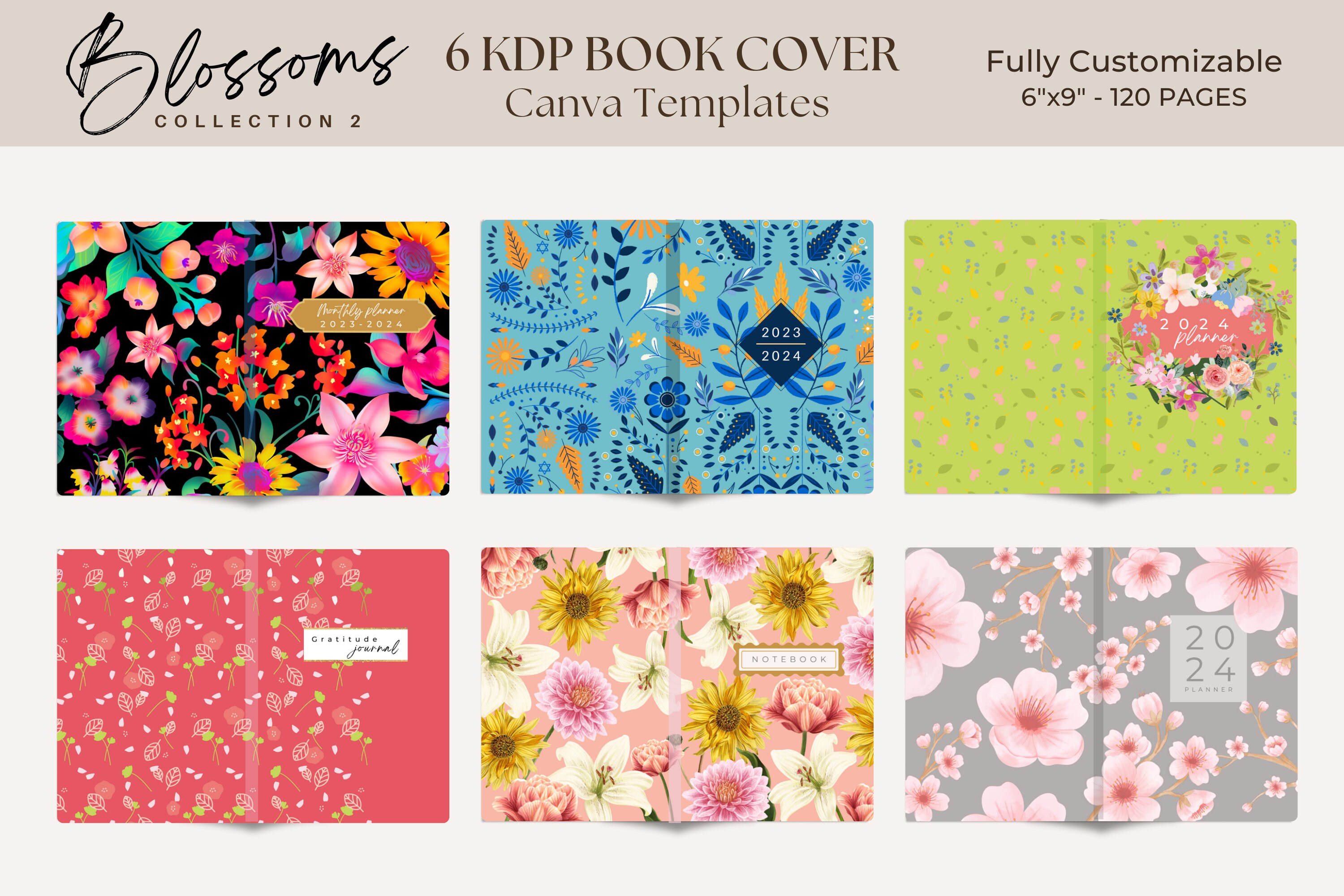 6 KDP Book Cover Templates, Editable in Canva, 6”x 9" Paperback/120 Pgs ...