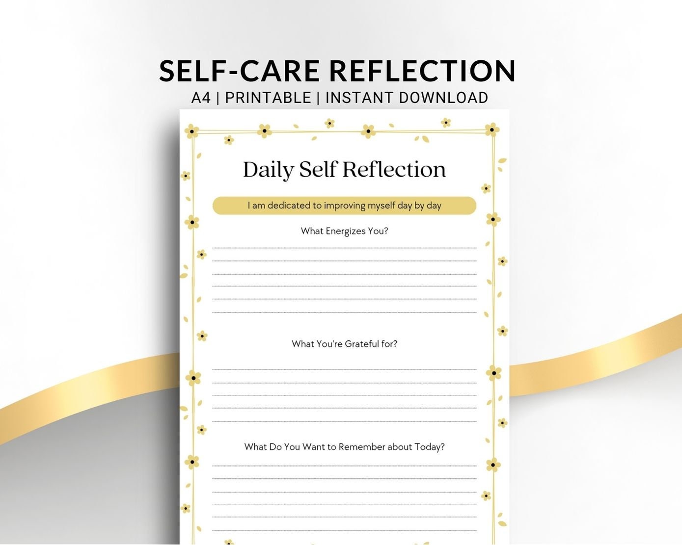 Digital + Printable Self Care Reflection Fillable Template (gold) - Etsy