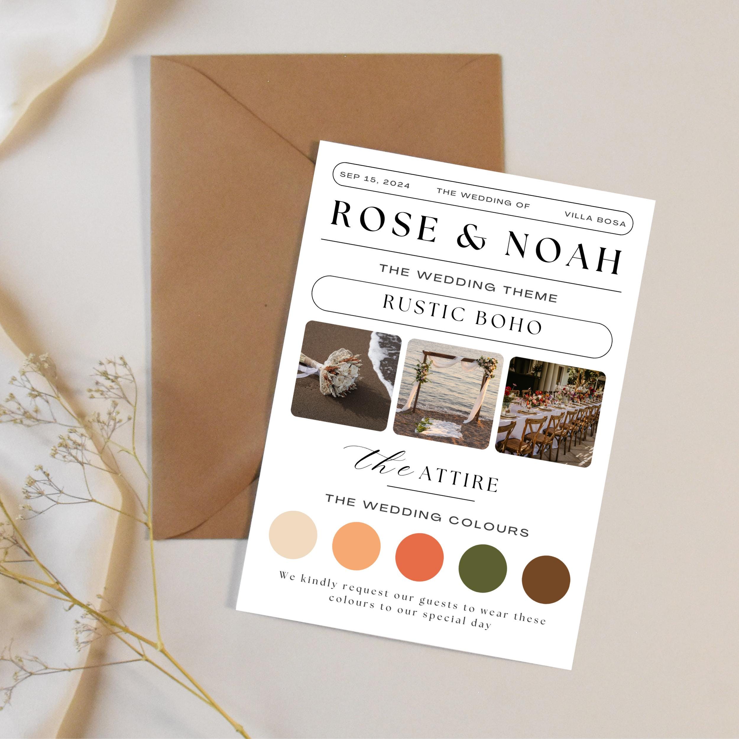 Guest Dress Code Insert Card, Wedding Theme Attire Card Template ...