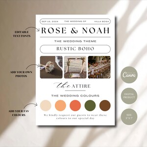 Guest Dress Code Insert Card, Wedding Theme Attire Card Template ...