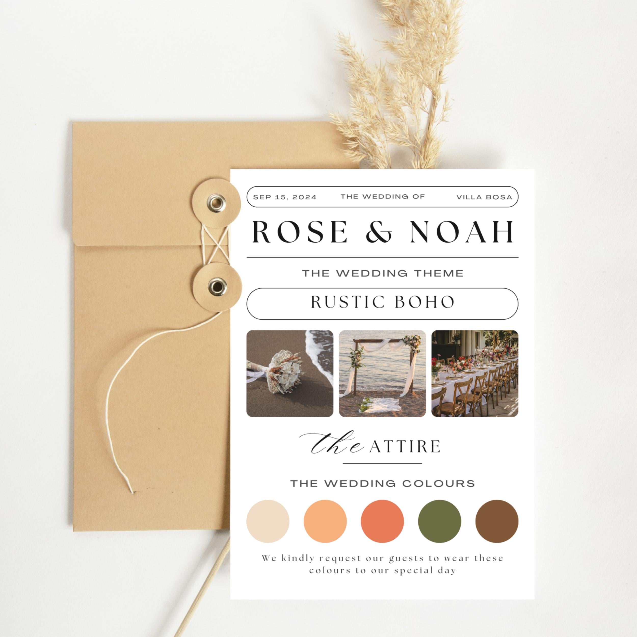 Guest Dress Code Insert Card, Wedding Theme Attire Card Template ...