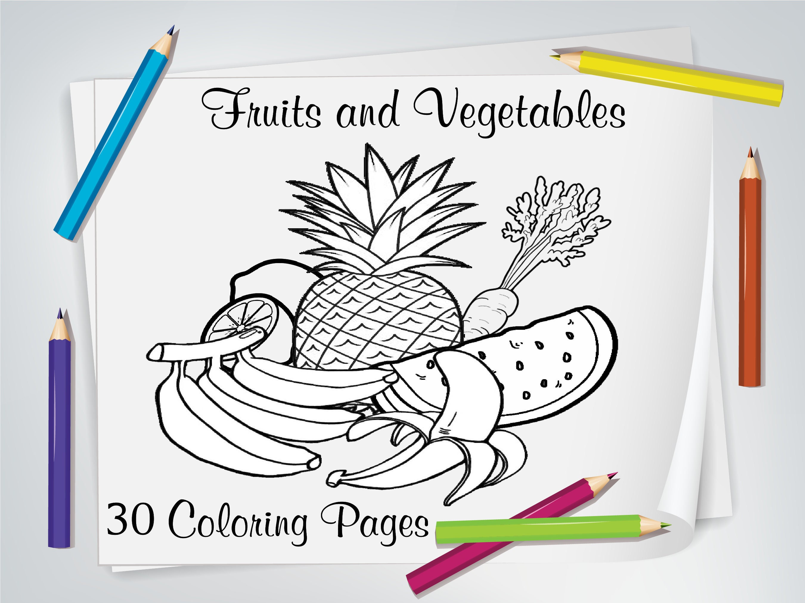 30 Fruits and Vegetables Coloring Pages, Printable Coloring Pages for ...