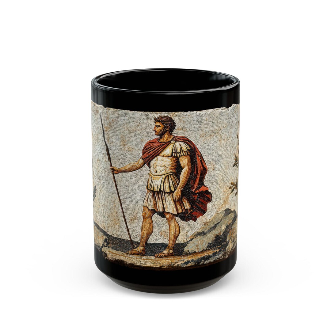 Ancient Roman Mosaic Art Mug - Classical Warrior Design With Red Cape ...