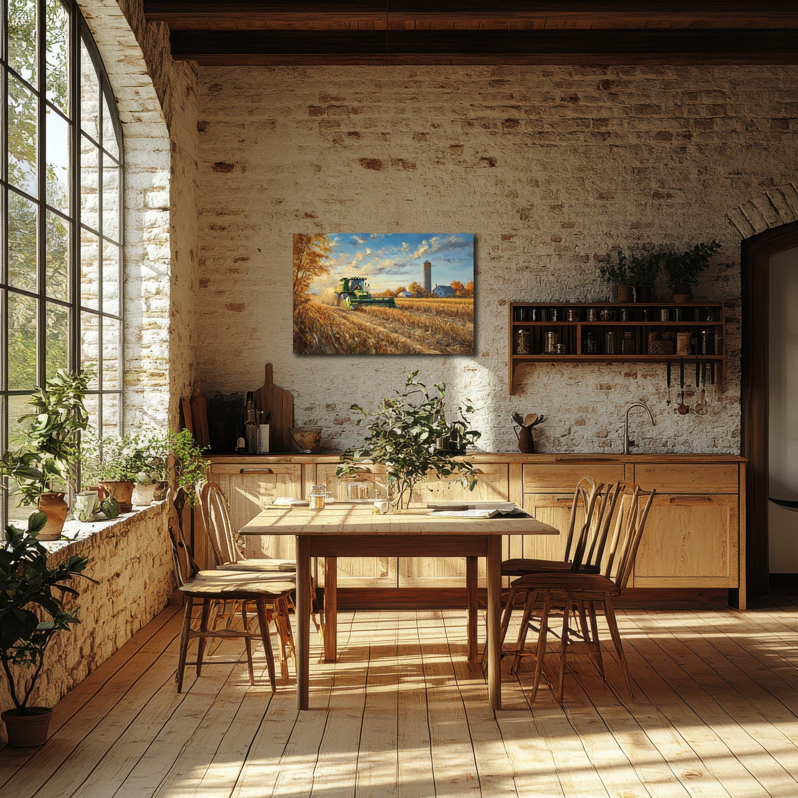 Harvest Time Farm Scene Digital Art Print | Rustic Combine Harvester ...