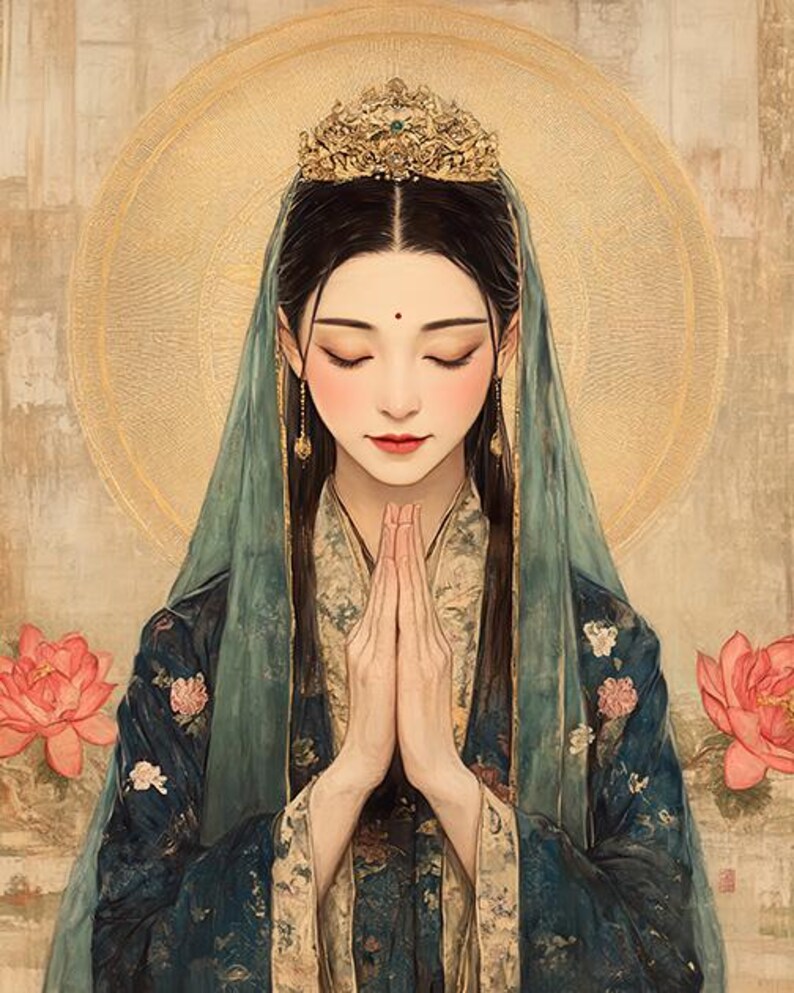 Kwan Yin Digital Art Print | Buddhist Goddess of Mercy Wall Art | Asian ...