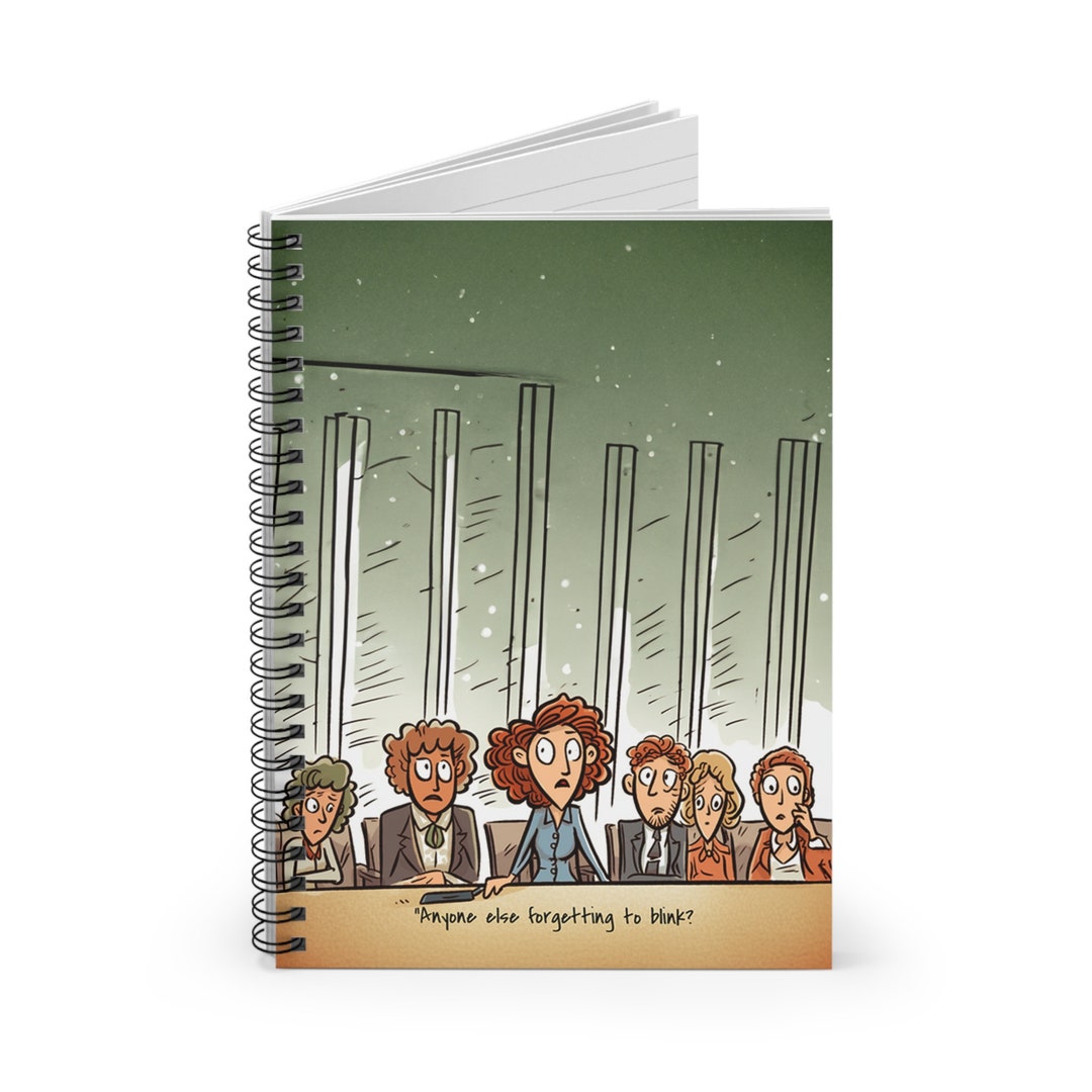 Satirical Meeting Spiral Notebook - Wide-eyed Shock, 'forgetting to ...