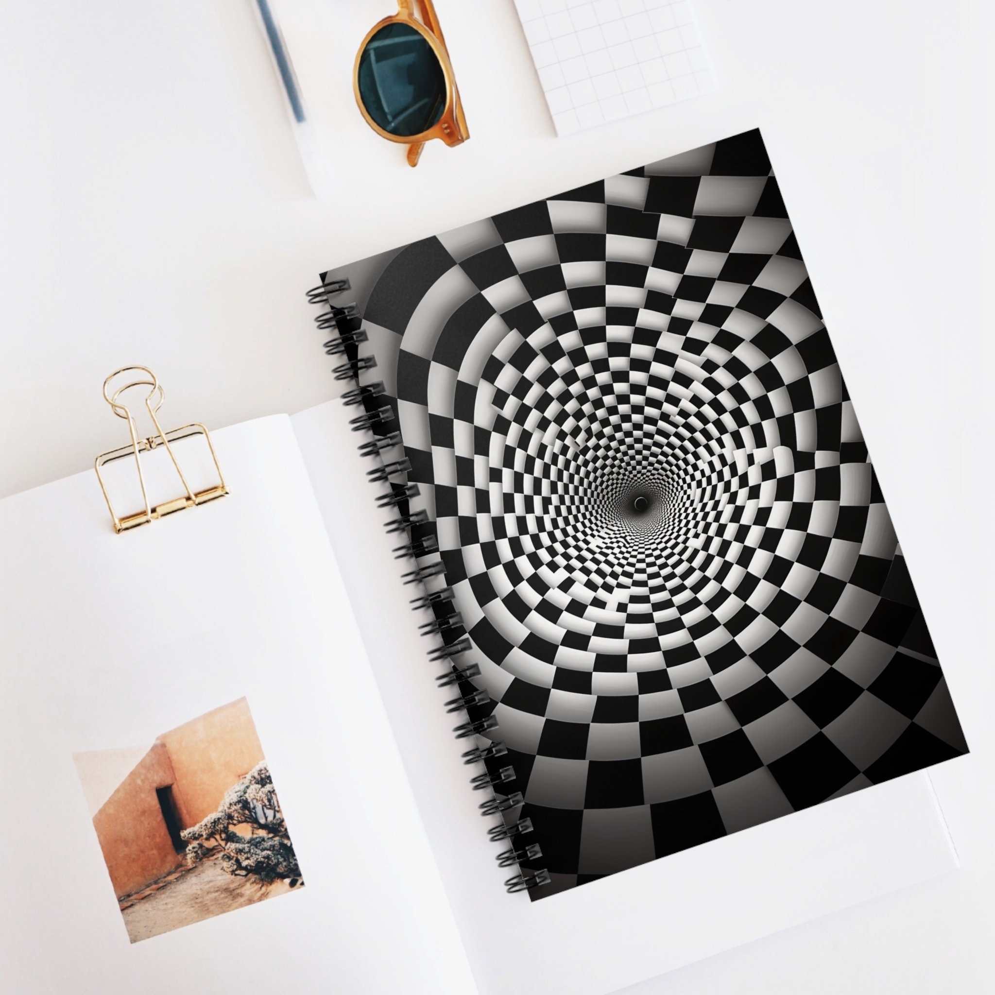 Optical Illusion Spiral Notebook Black & White Dynamic Movement Design ...