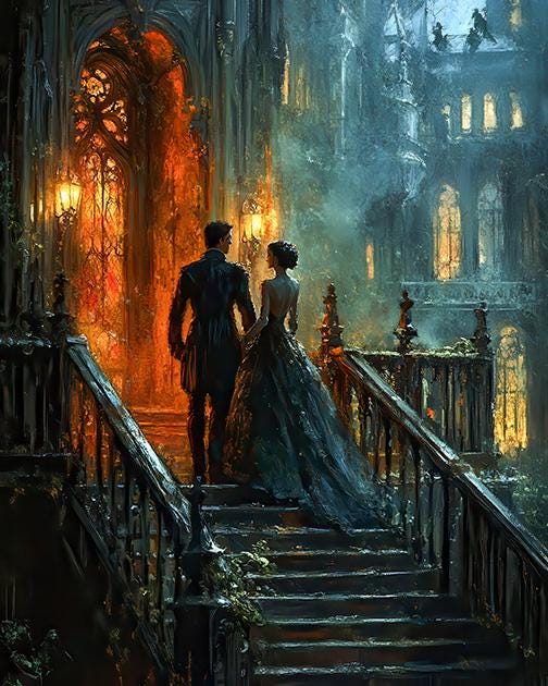 Gothic Romance Digital Art Print Couple in Cathedral 16x20in 240dpi ...