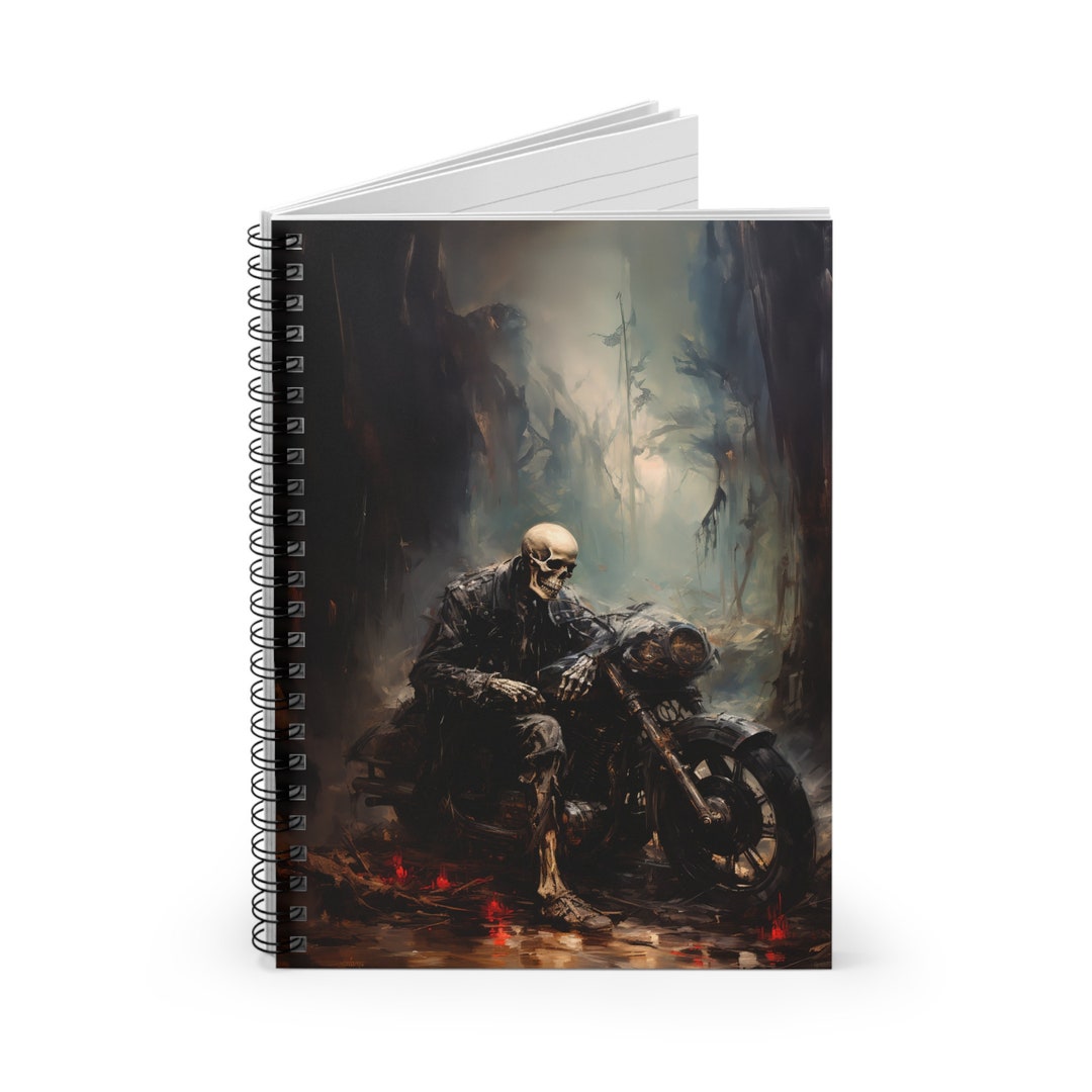 Goth Skeleton Motorcycle Rider Spiral Notebook, Haunting Forest Scene ...