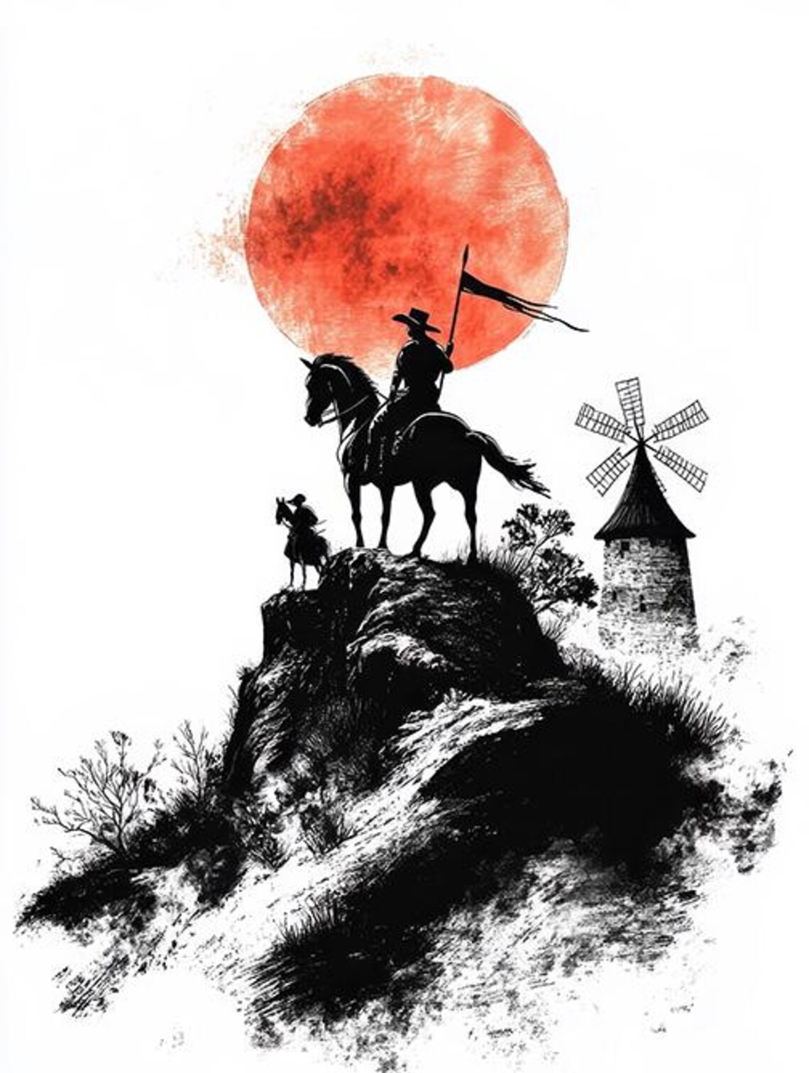 Don Quixote & Sancho Panza Digital Art | Red Sun La Mancha Digital ...