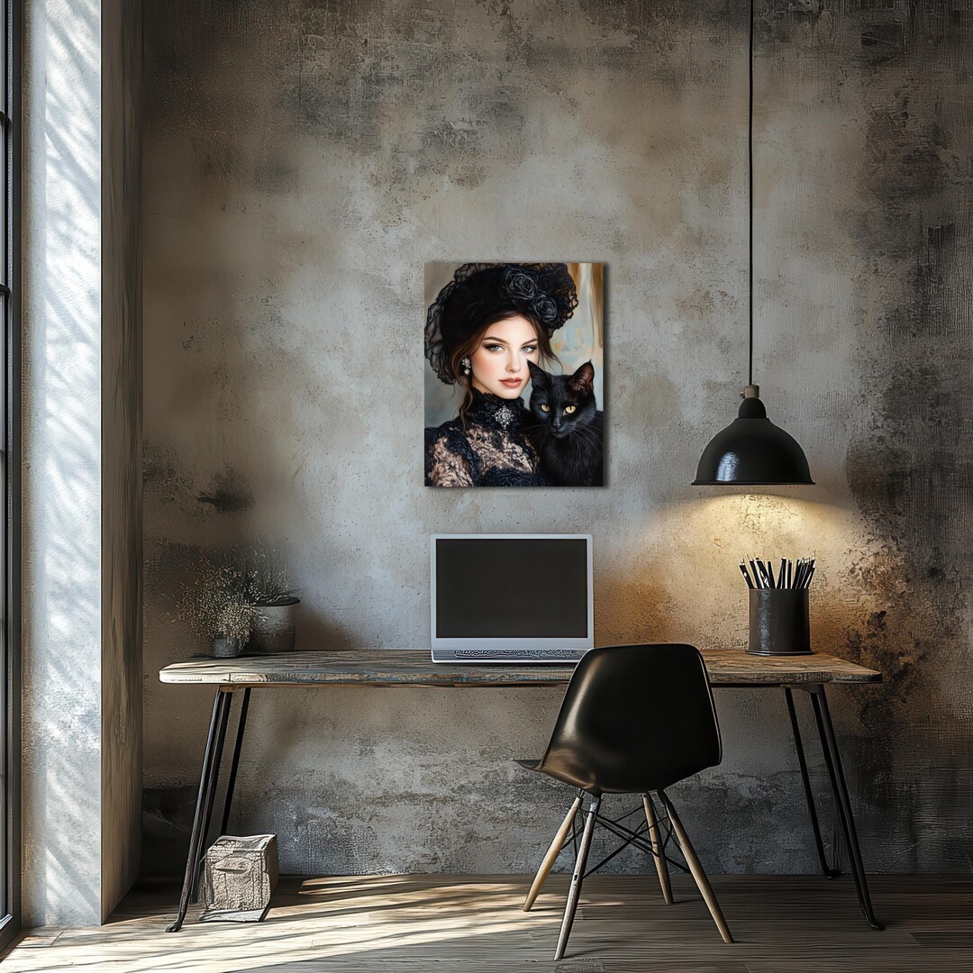 Gothic Cat Woman Digital Art Print - Victorian Dark Lady Portrait ...