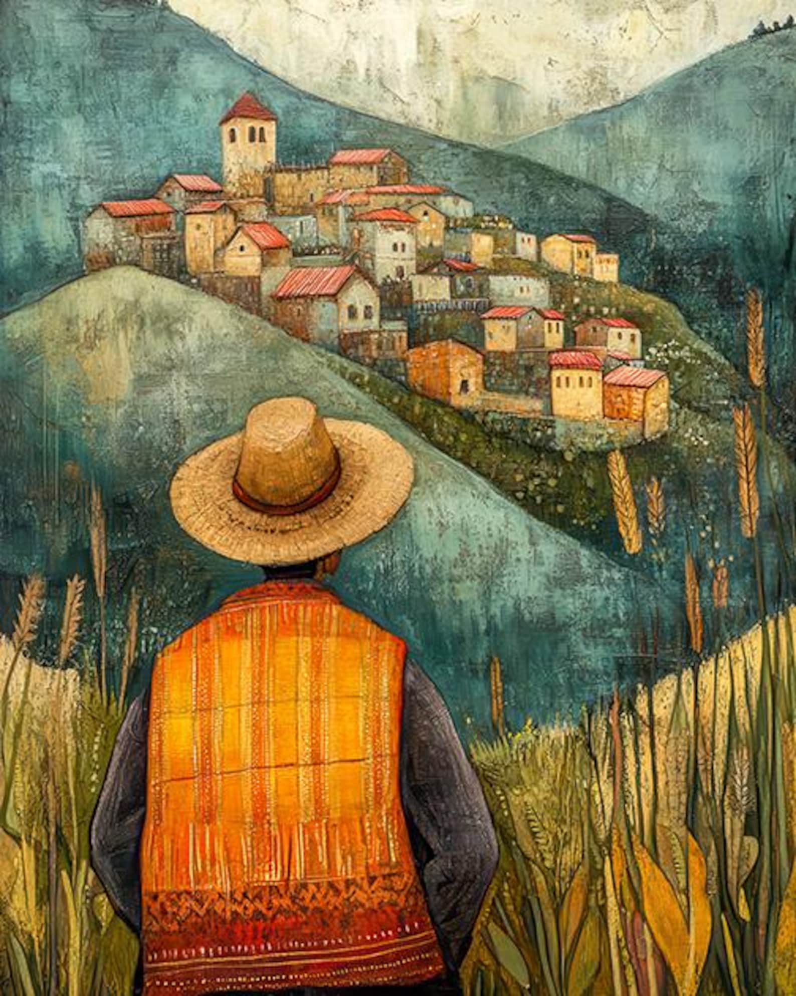Vibrant Peruvian Village Landscape Digital Print | 12x15in Andean Art ...
