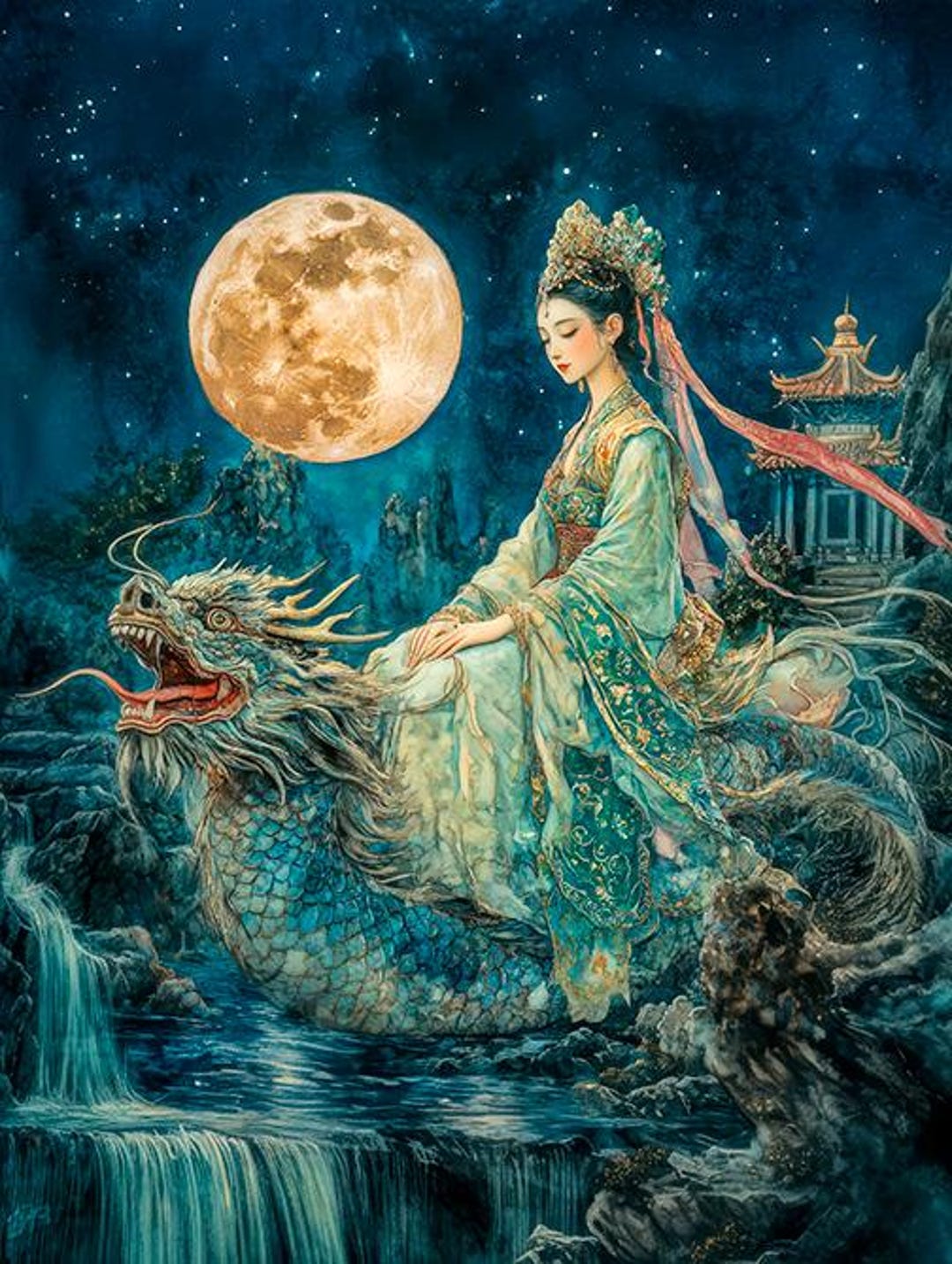 Mystical Kwan Yin & Dragon Digital Art Print | Goddess of Mercy Digital ...