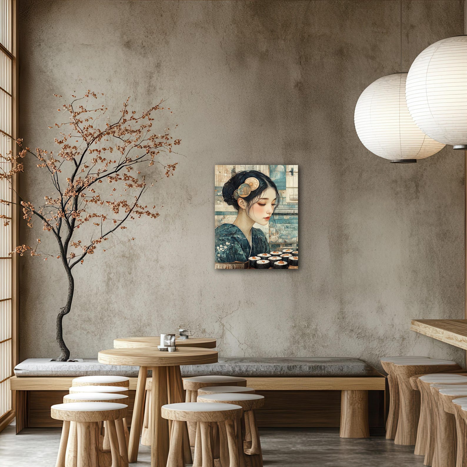Japanese Sushi Chef Portrait Digital Art Print | Modern Asian Kitchen ...