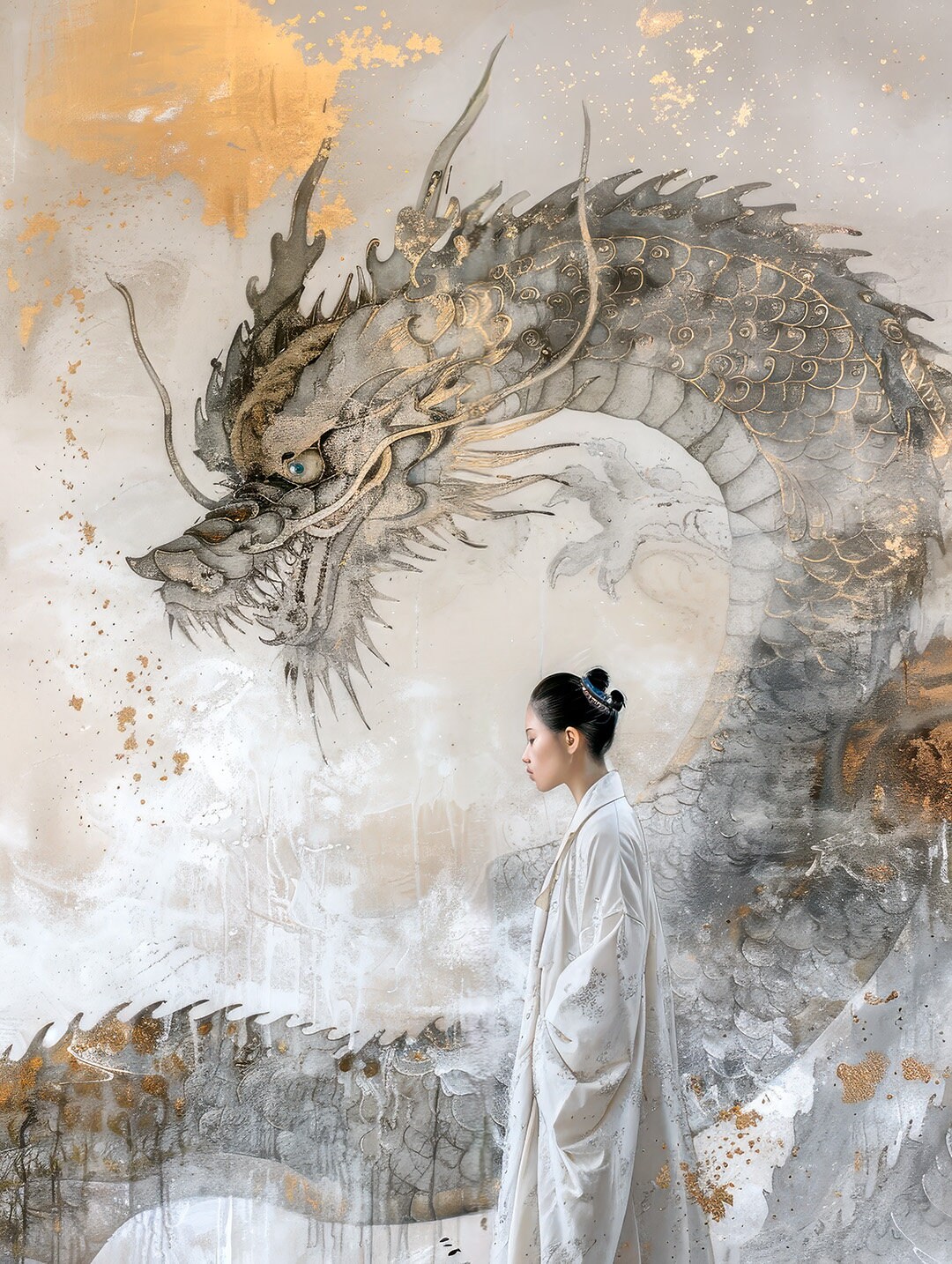 Ethereal Kwan Yin & Dragon Digital Download | Asian Inspired Wall Art ...