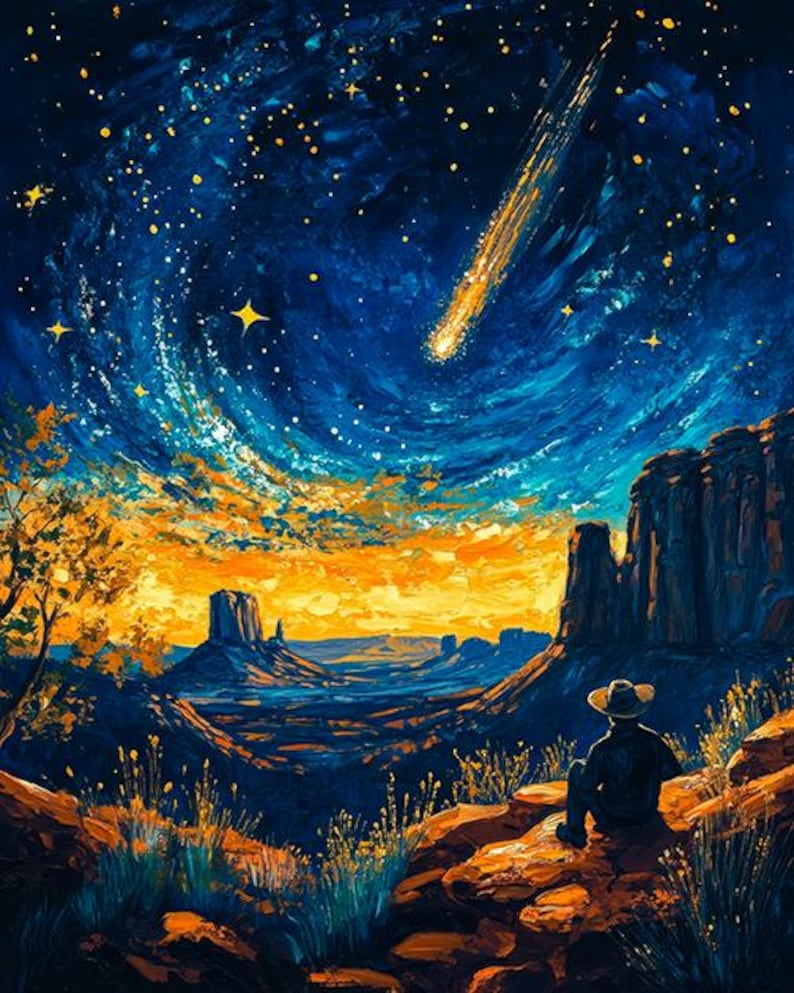 Celestial Southwest Starry Night Digital Art Print | 16x20" Digital ...