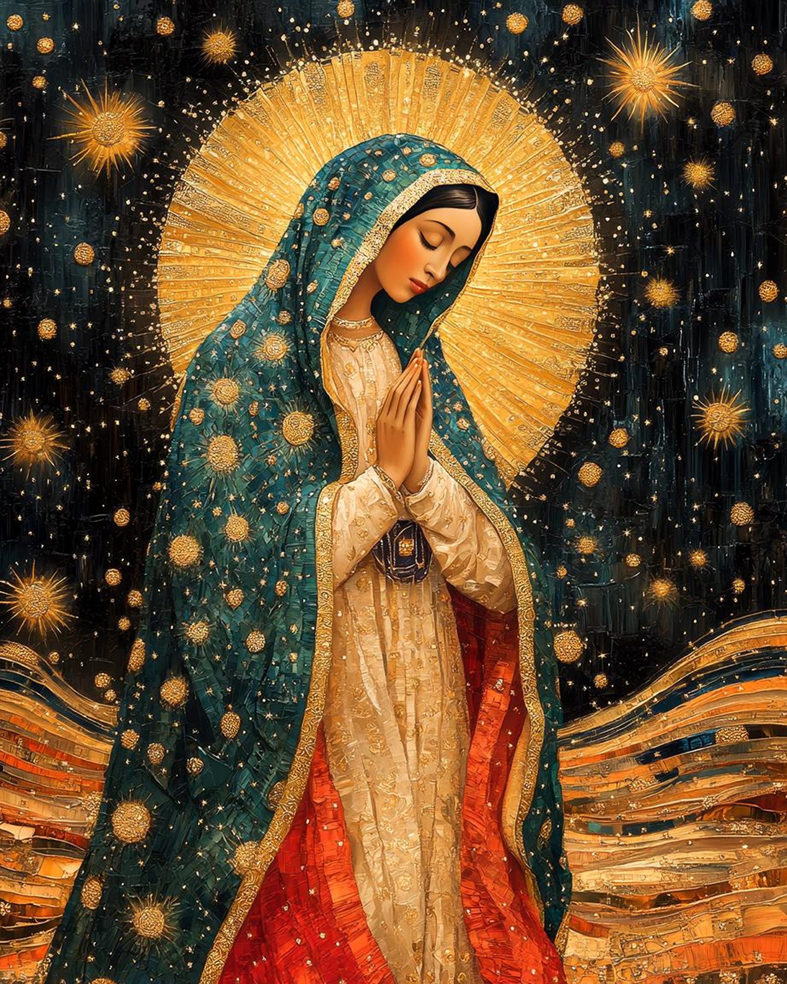Virgin of Guadalupe Digital Art Print, Celestial Madonna Wall Art ...
