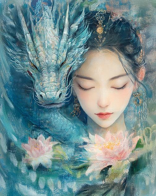 Kwan Yin Dragon Art Digital Print | Asian Goddess With Lotus Digital ...