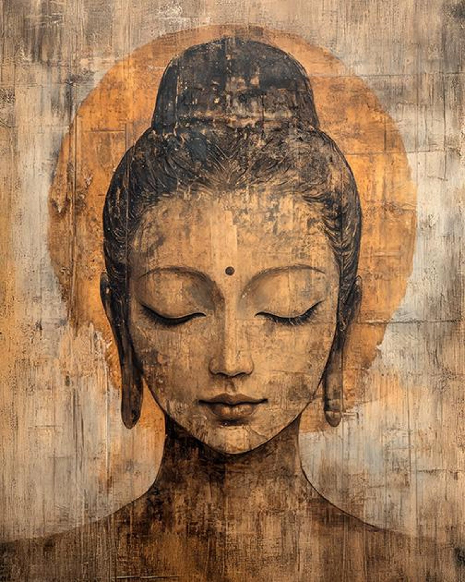 Vintage Buddha Wall Art | Ancient Fresco Style Kwan Yin Digital Print ...