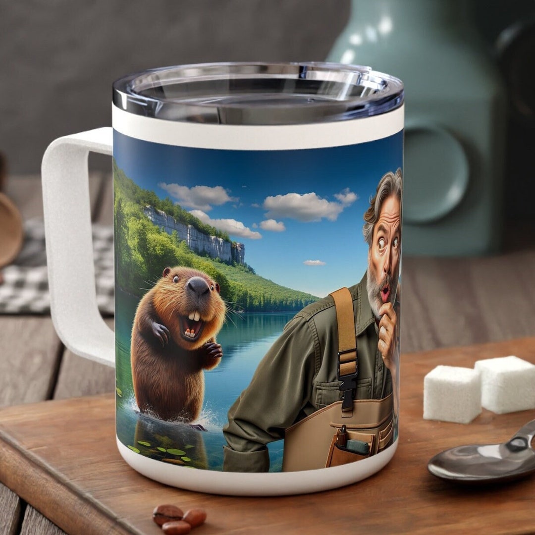 Funny Fisherman & Crazed Beaver Insulated Mug Perfect for Outdoor ...