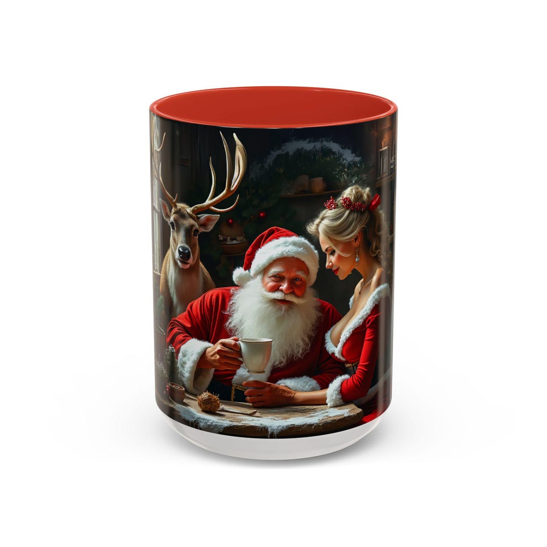 Cheeky Santa Workshop Color Accent Mug Funny Adult Christmas Coffee Cup ...