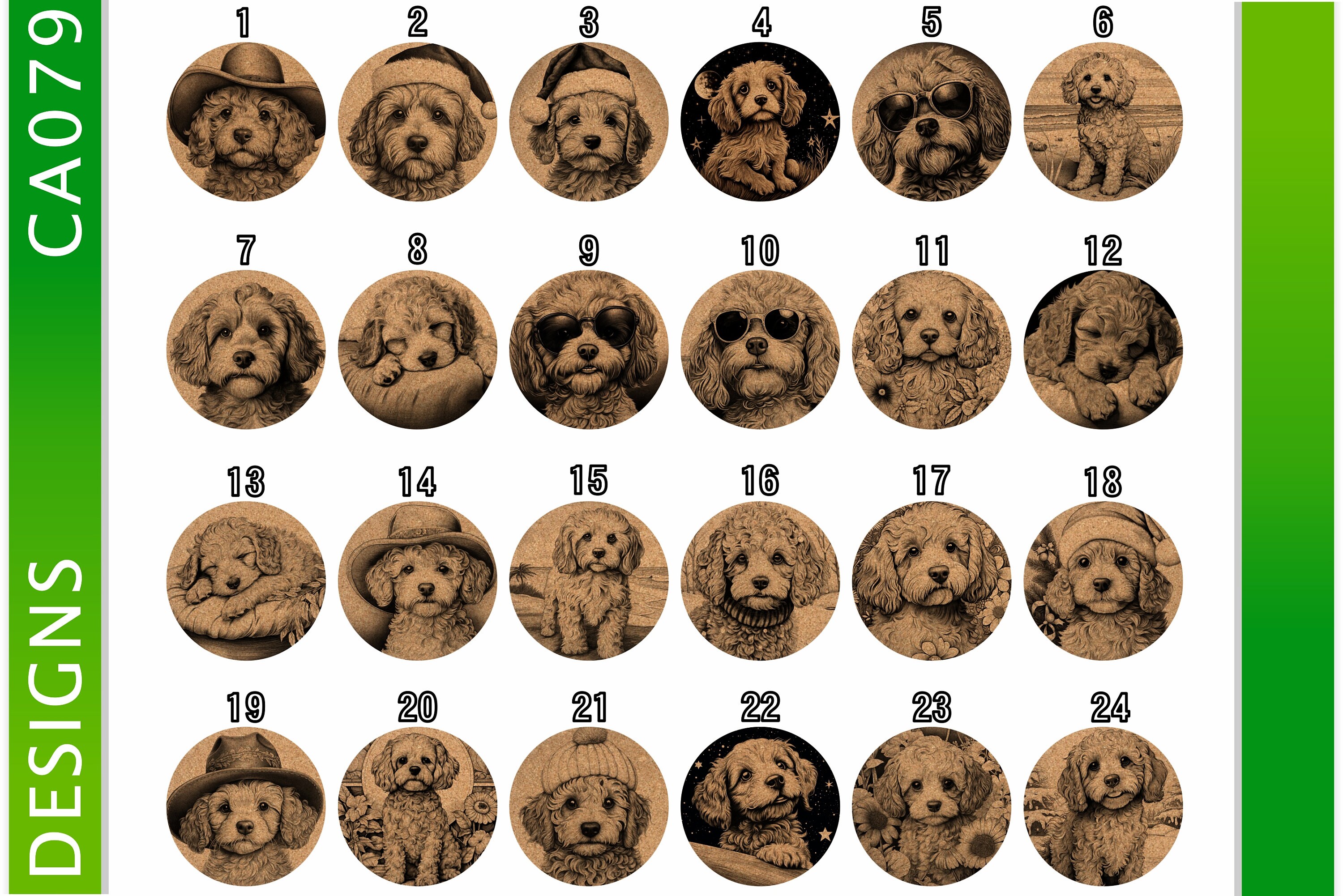 Cavapoo Dog, Coasters Gift, Set of 6, Cork Coasters With Holder, Absorbent Coasters for Dog ...