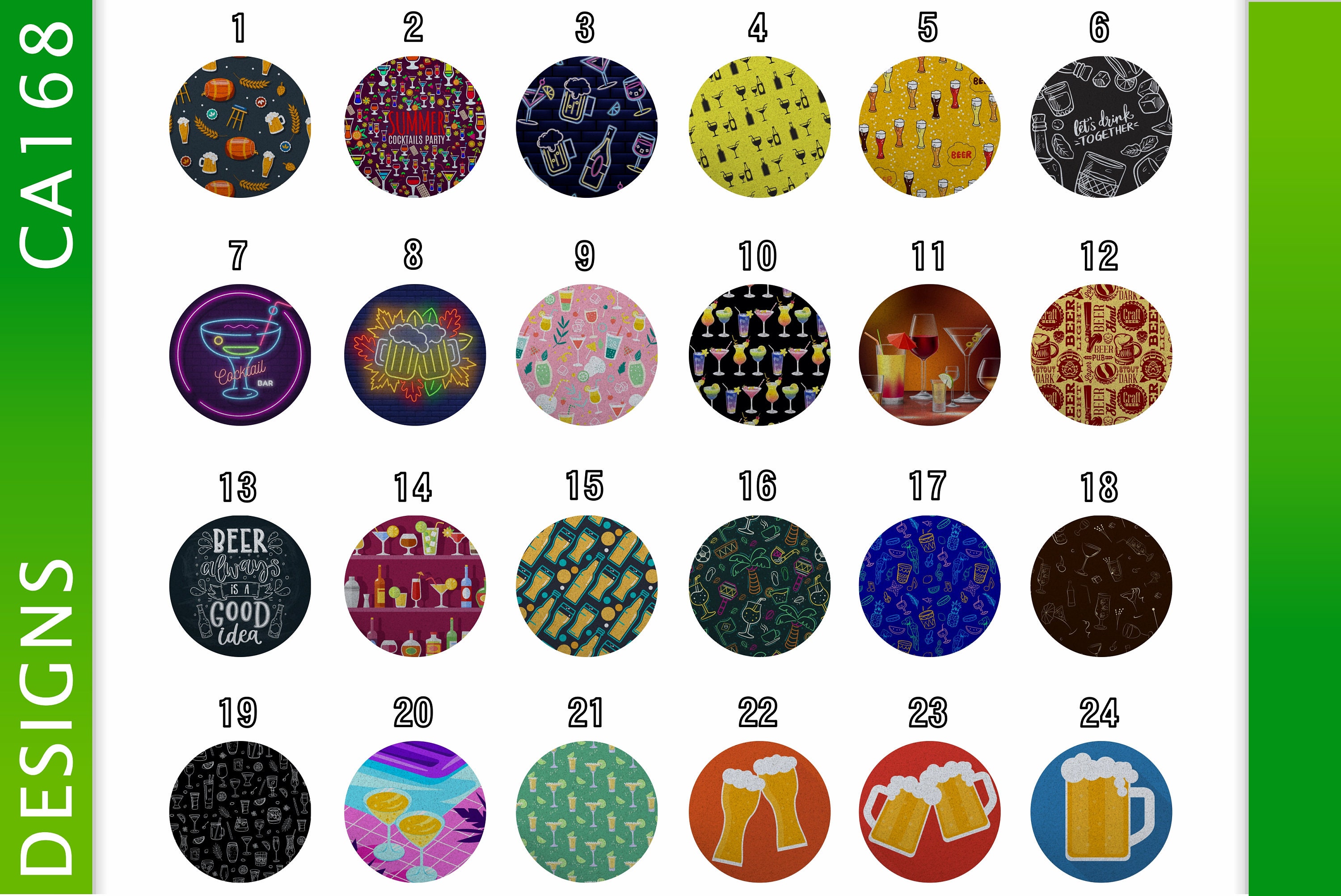 Bar Coasters, Bar Custom, Bar Decor, Set of 6, Color Coasters With ...