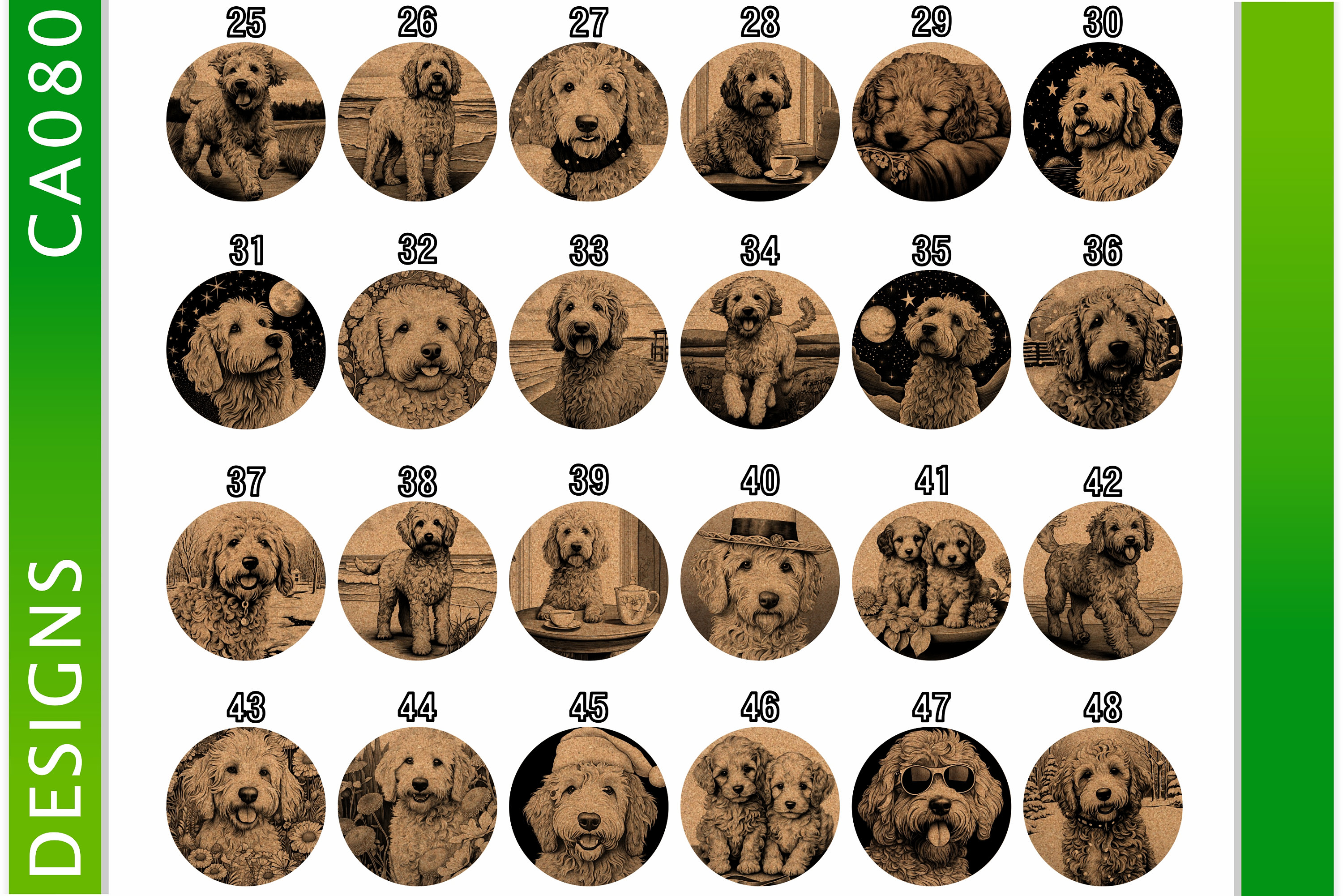 Golden Doodle, Coasters Gift, Set of 6, Cork Coasters With Holder, Absorbent Coasters for Dog ...