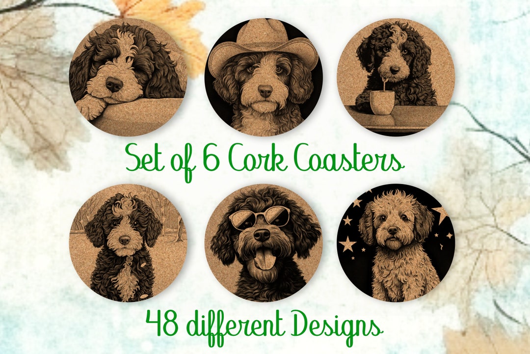 Portuguese Water Dog, Coasters Gifts, Set of 6, Cork Coaster With ...