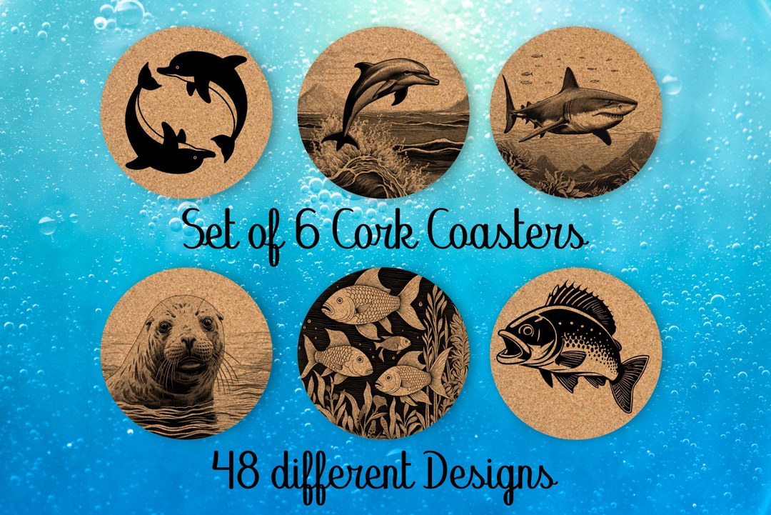 Marine Animals Cork Coasters, Absorbent Drink Coasters, Set of 6 - Etsy