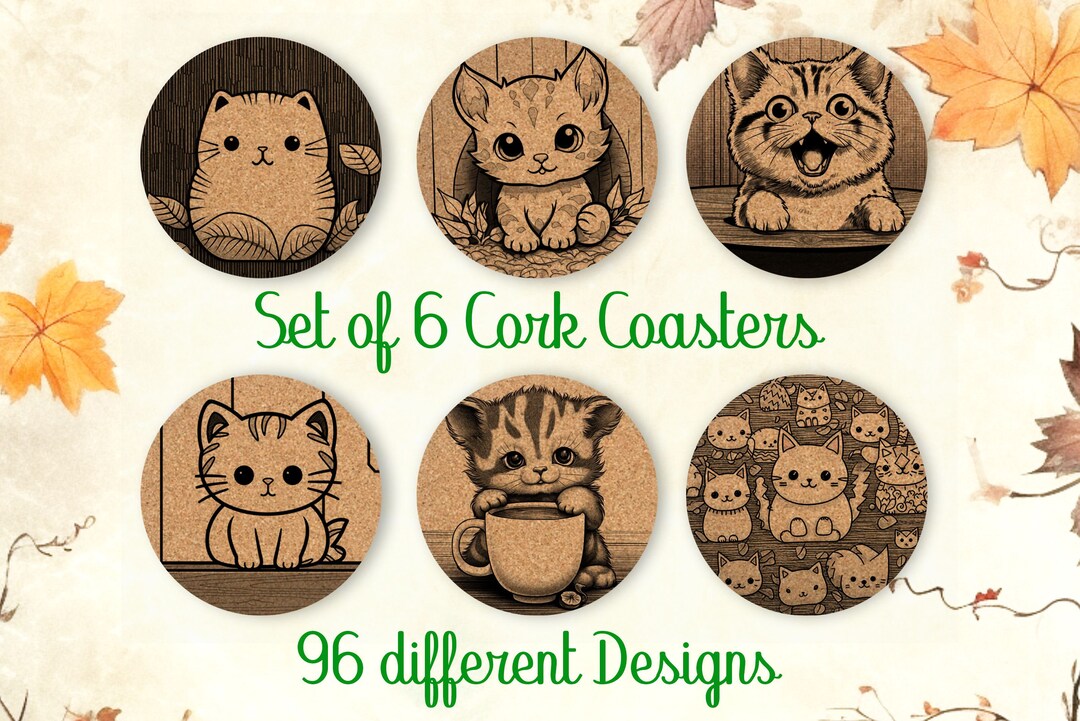 Coasters Cat, Cute Cork Coasters Set of 6, Coasters With Holder ...