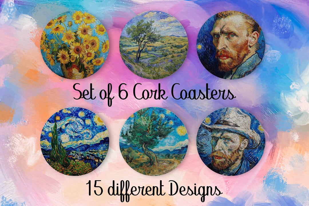 Vincent Van Gogh Coasters, Set of 6, Color Coasters With Holder ...