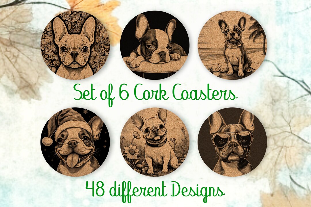 Frenchton Dog Coasters Gift Set of 6 Cork Coasters With - Etsy