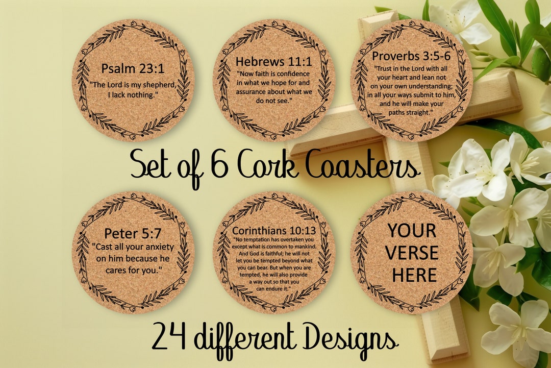 Bible Verse Coasters, Baptism Coasters, Set of 6, Cork Coaster With ...