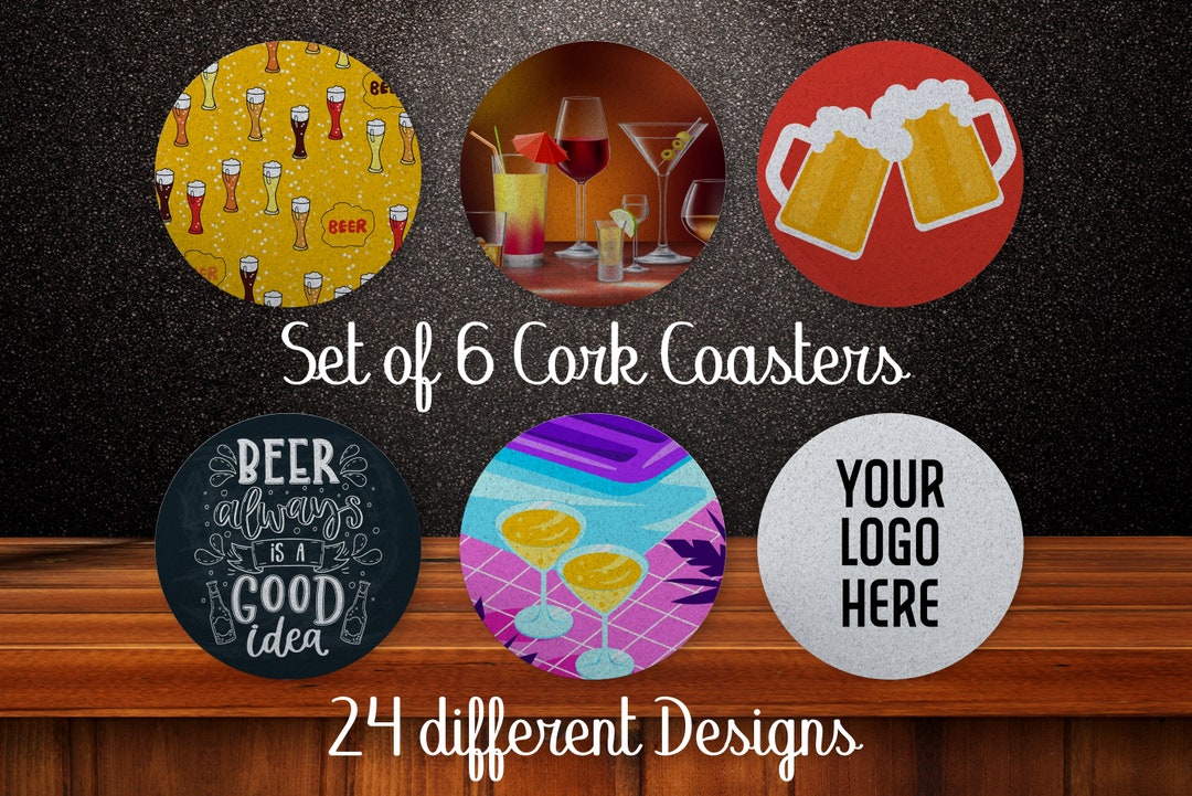 Bar Coasters, Bar Custom, Bar Decor, Set of 6, Color Coasters With ...