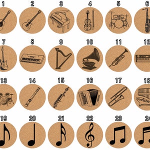 Musical Coasters, Musical Instruments, Set of 6, Cork Coaster With ...