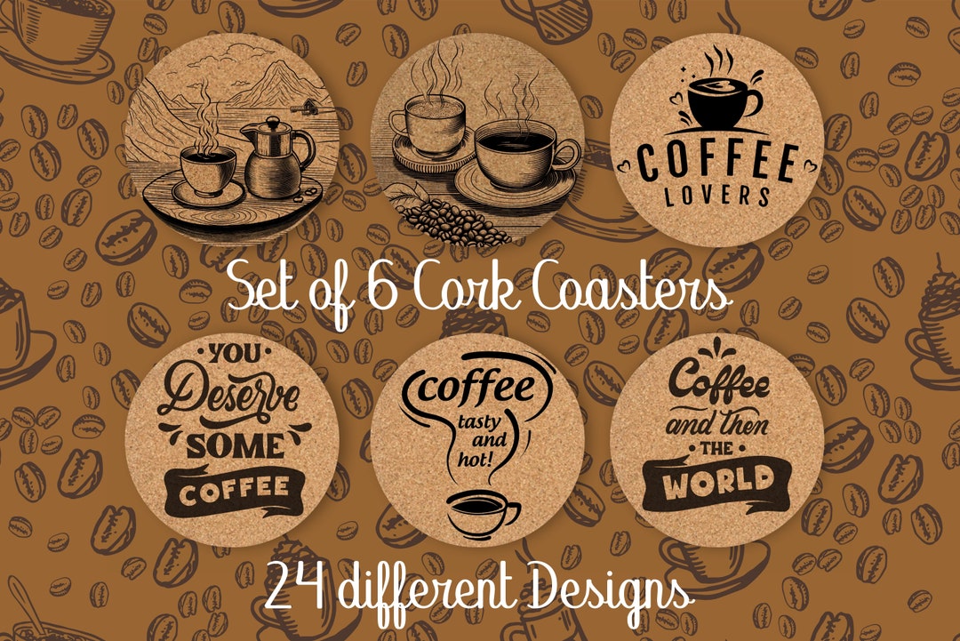 Coffee Coaster, Coasters Gift, Set of 6, Cork Coasters With Holder ...